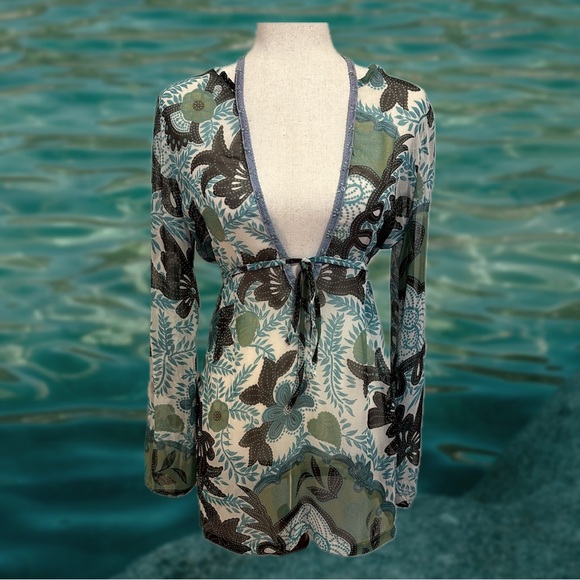 Periscope | Swim | Y2k Periscope Beaded Cutout Sheer Long Sleeve Tie ...